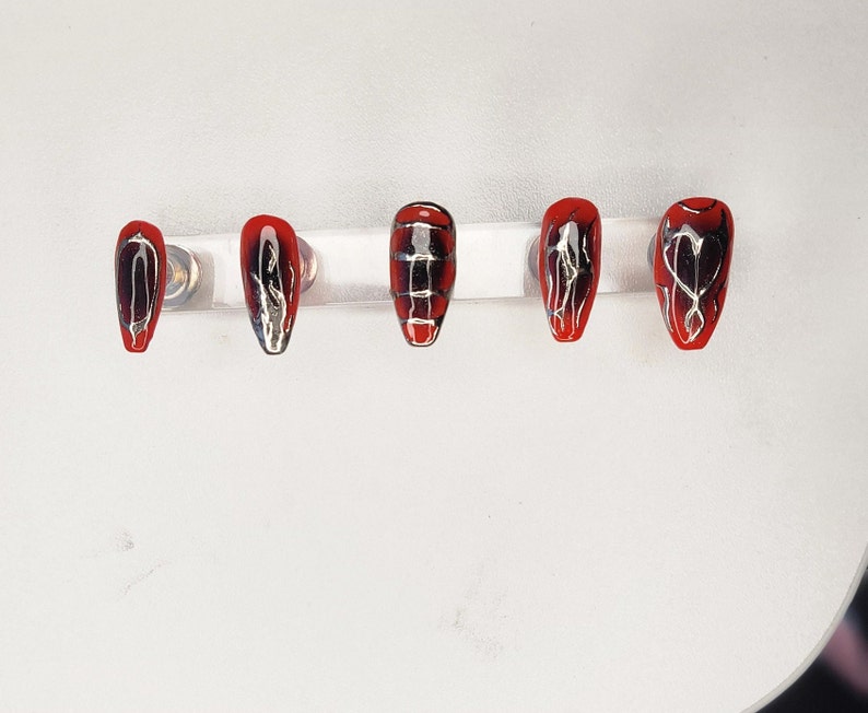 Cyber Red and Black Aura Y2K Press on Nails Chrome Trending Cute Kawaii ...