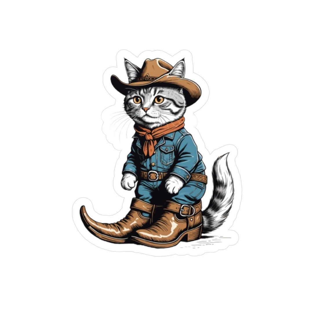 Vintage Cowboy Cat Sticker - Etsy