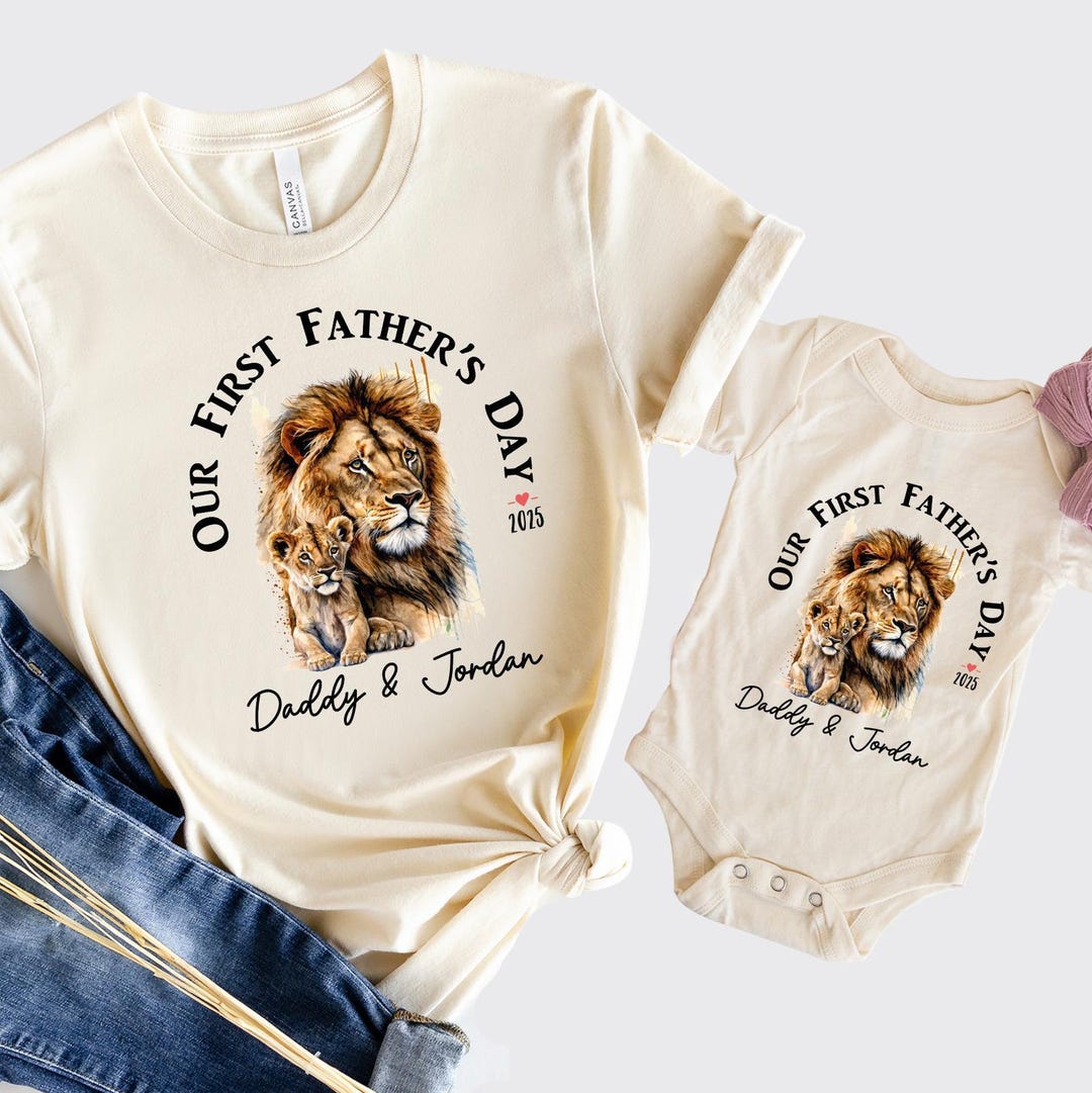 Personalized First Father's Day Lion Matching Set: Dad & Baby Tee - Etsy