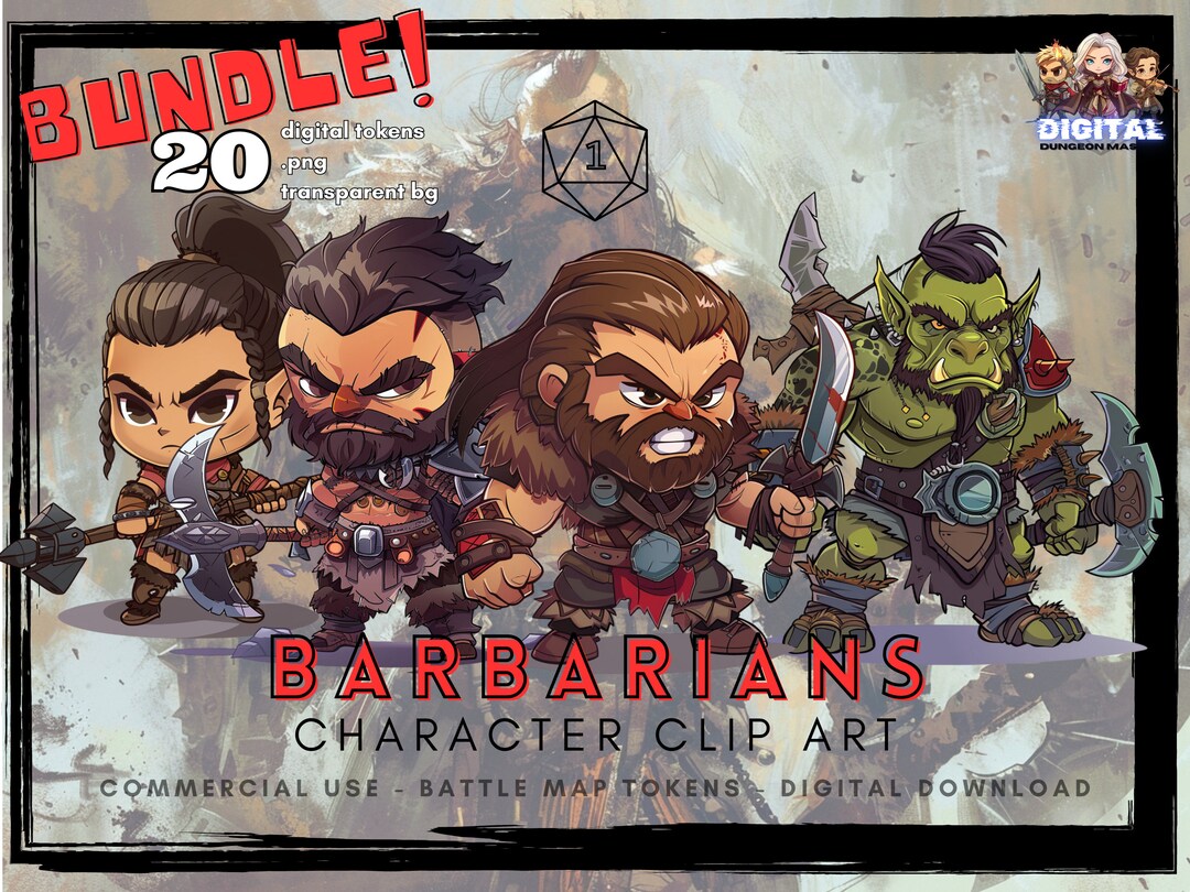 Dnd Barbarian Character Token Bundle - Barbarians 1 - 20 Clip Art ...