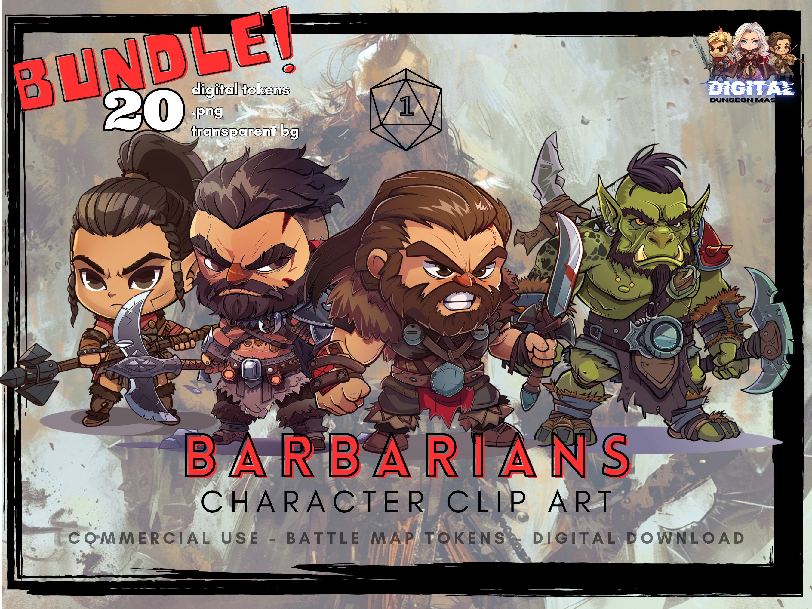 Dnd Barbarian Character Token Bundle - Barbarians 1 - 20 Clip Art ...