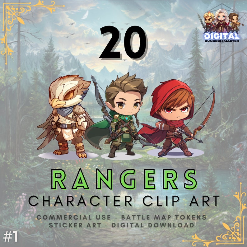 Dnd Ranger Character Token Bundle - Rangers 1 - 20 Clip Art Designs for ...