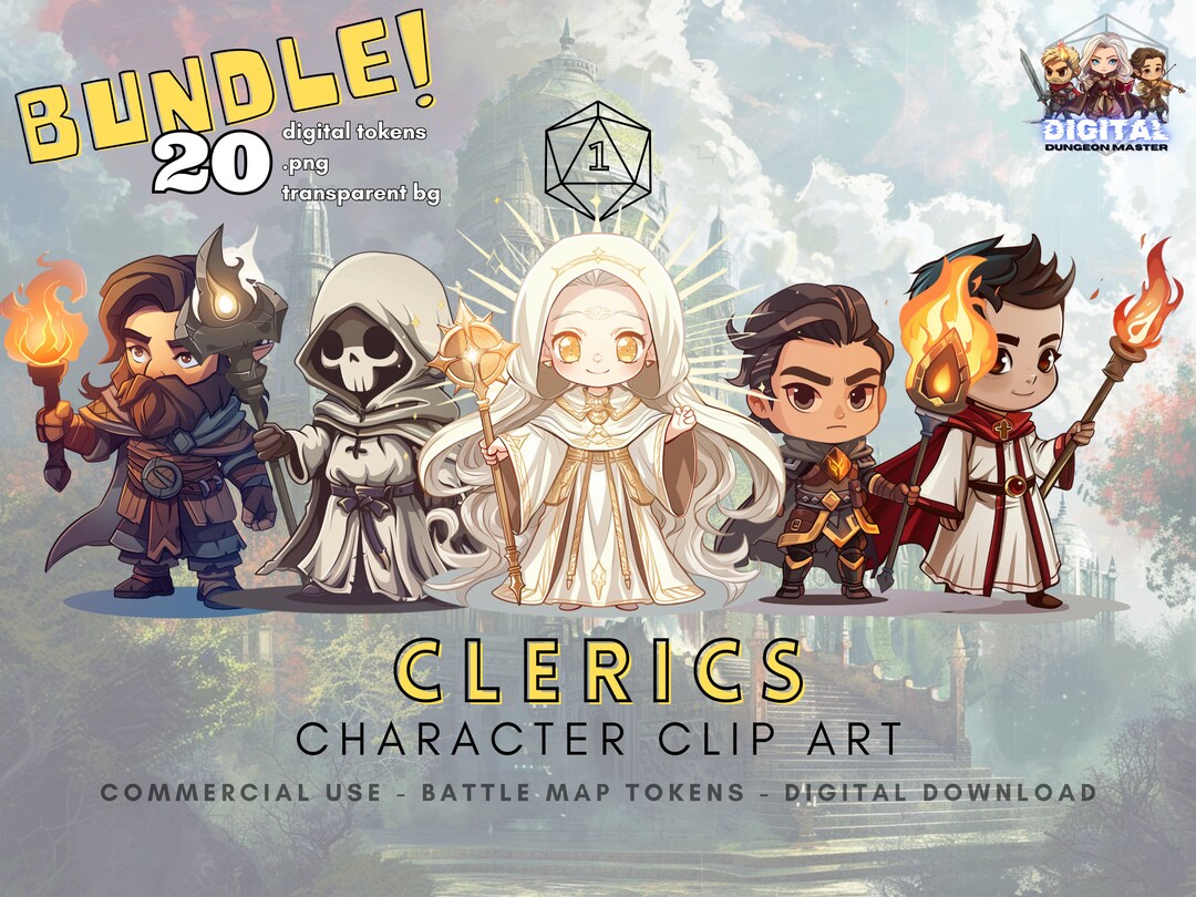 Dnd Cleric Character Token Bundle - Clerics 1 - 20 Clip Art Designs for ...