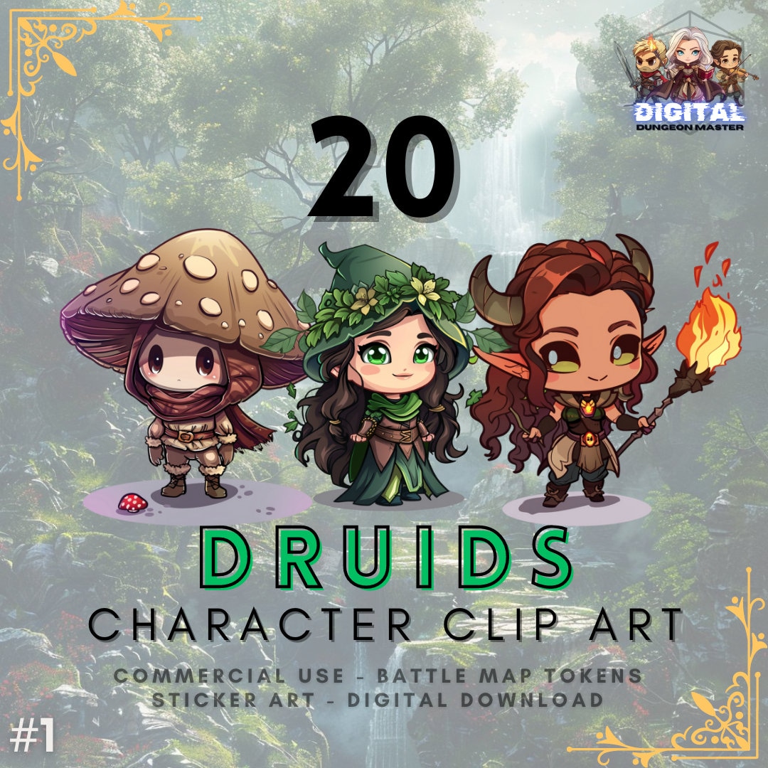 Dnd Druid Character Token Bundle - Druids 1 - 20 Clip Art Designs for ...