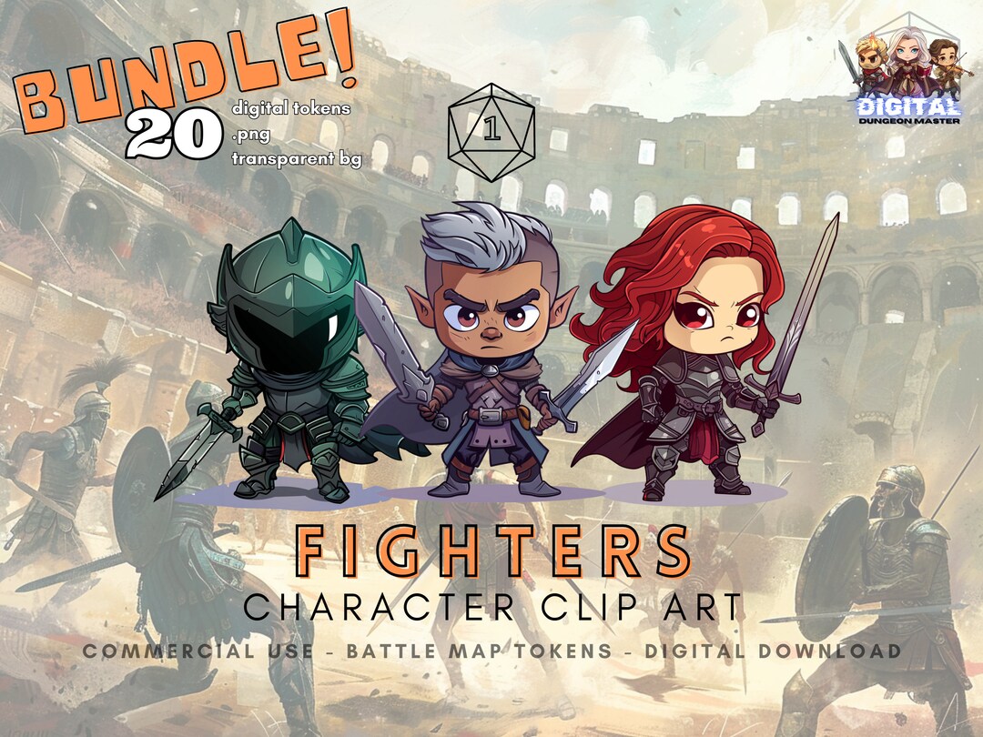 Dnd Fighter Character Token Bundle Fighters 1 20 Clip Art Designs for ...