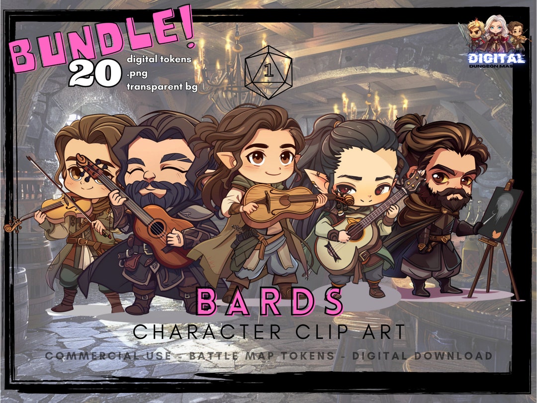 Dnd Bard Character Token Bundle - Bards 1 - 20 Clip Art Designs for RPG ...