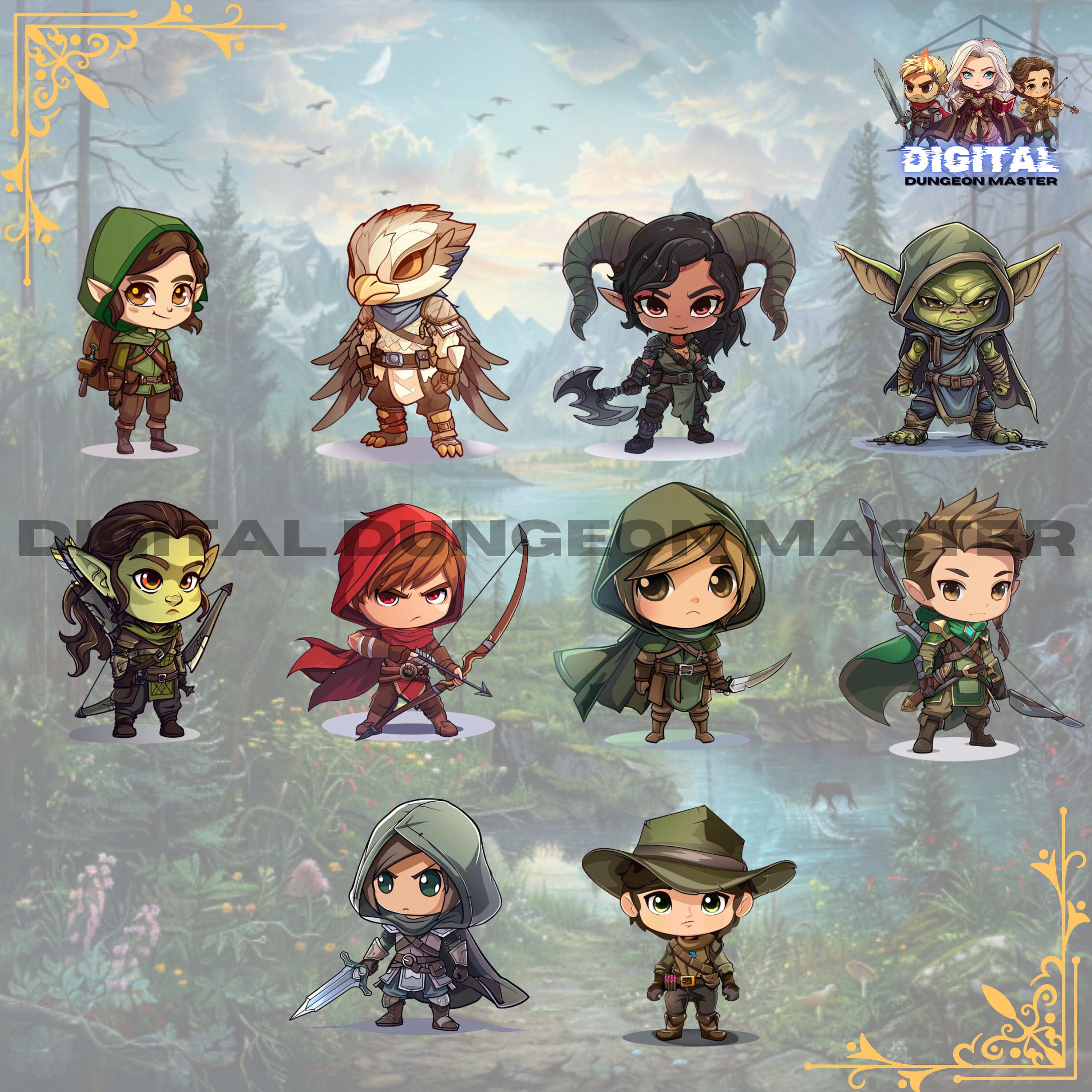 Dnd Ranger Character Token Bundle - Rangers 1 - 20 Clip Art Designs for ...