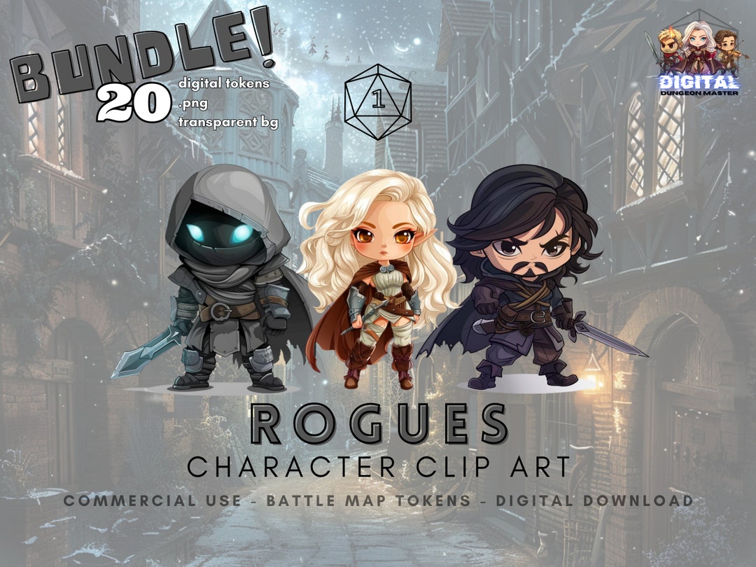 Dnd Rogue Character Token Bundle - Rogues 1 - 20 Clip Art Designs for ...