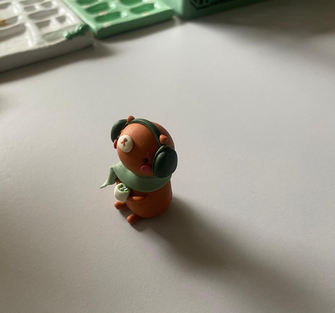 Cute Clay Cat Desk Friend Holding Matcha Latte - Etsy