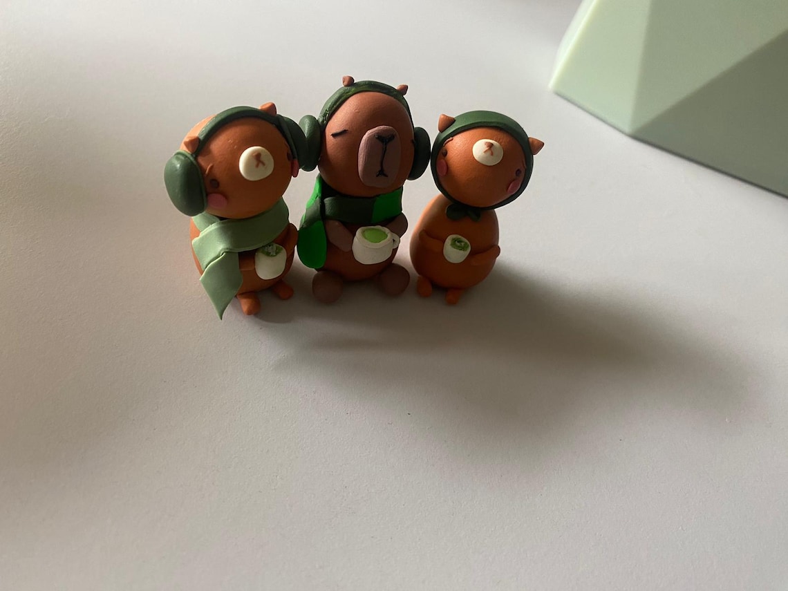Cute Polymer Clay Capybara Holding a Cup With Matcha - Etsy