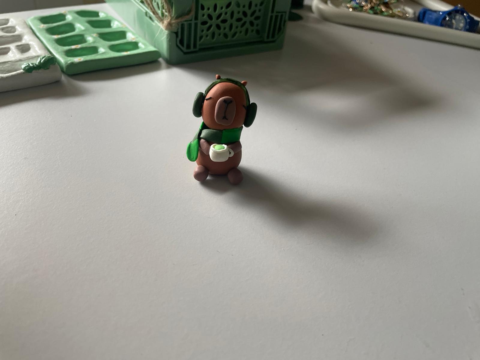 Cute Polymer Clay Capybara Holding a Cup With Matcha - Etsy