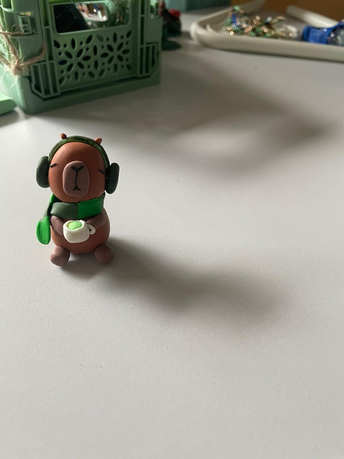 Cute Polymer Clay Capybara Holding a Cup With Matcha - Etsy