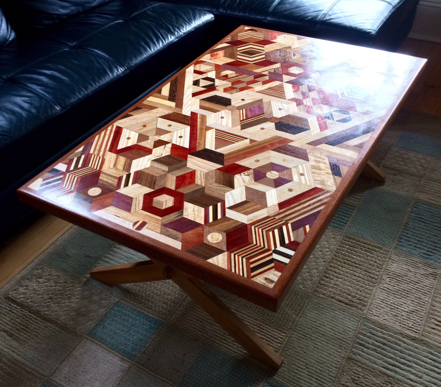 Coffee Table, Tiled Mosaic, Geometric Patterns, Recycled Wood, Accent ...