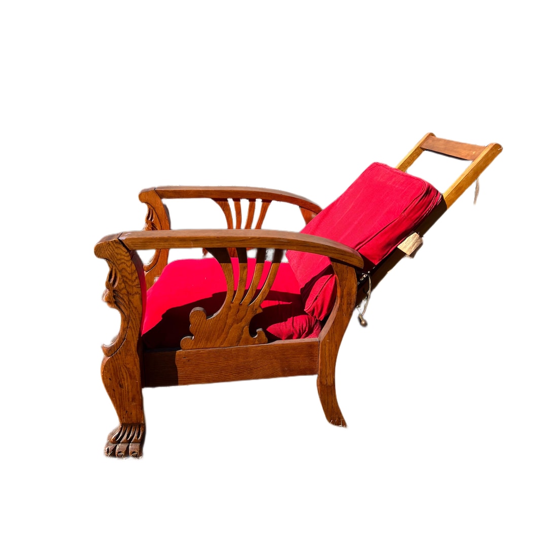 SUPER RARE Antique Carved Oak Morris Chair With Cushion - Etsy