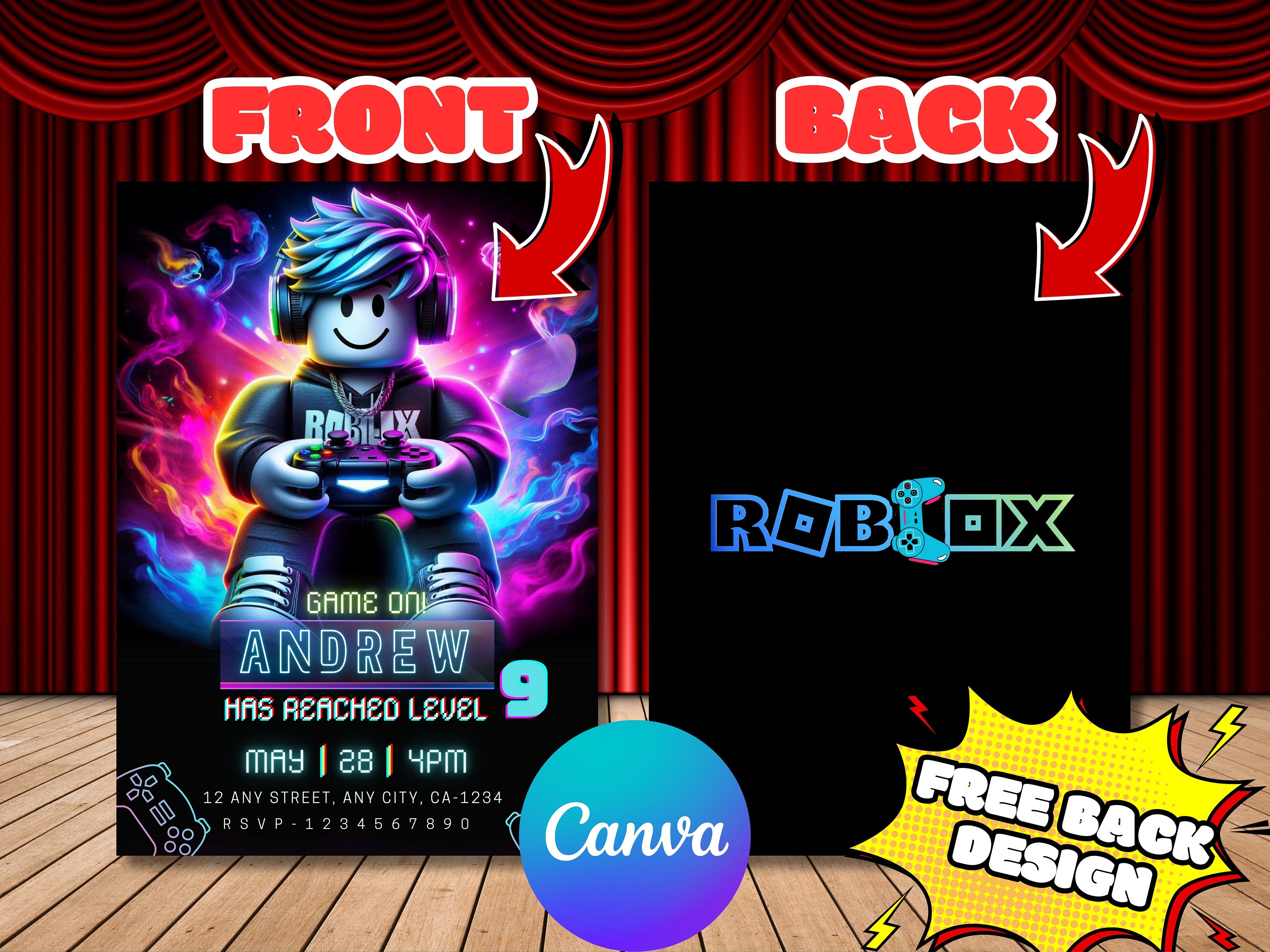Roblox Invitation, Roblox Invite, Roblox Boy Birthday Invitation, Gamer ...