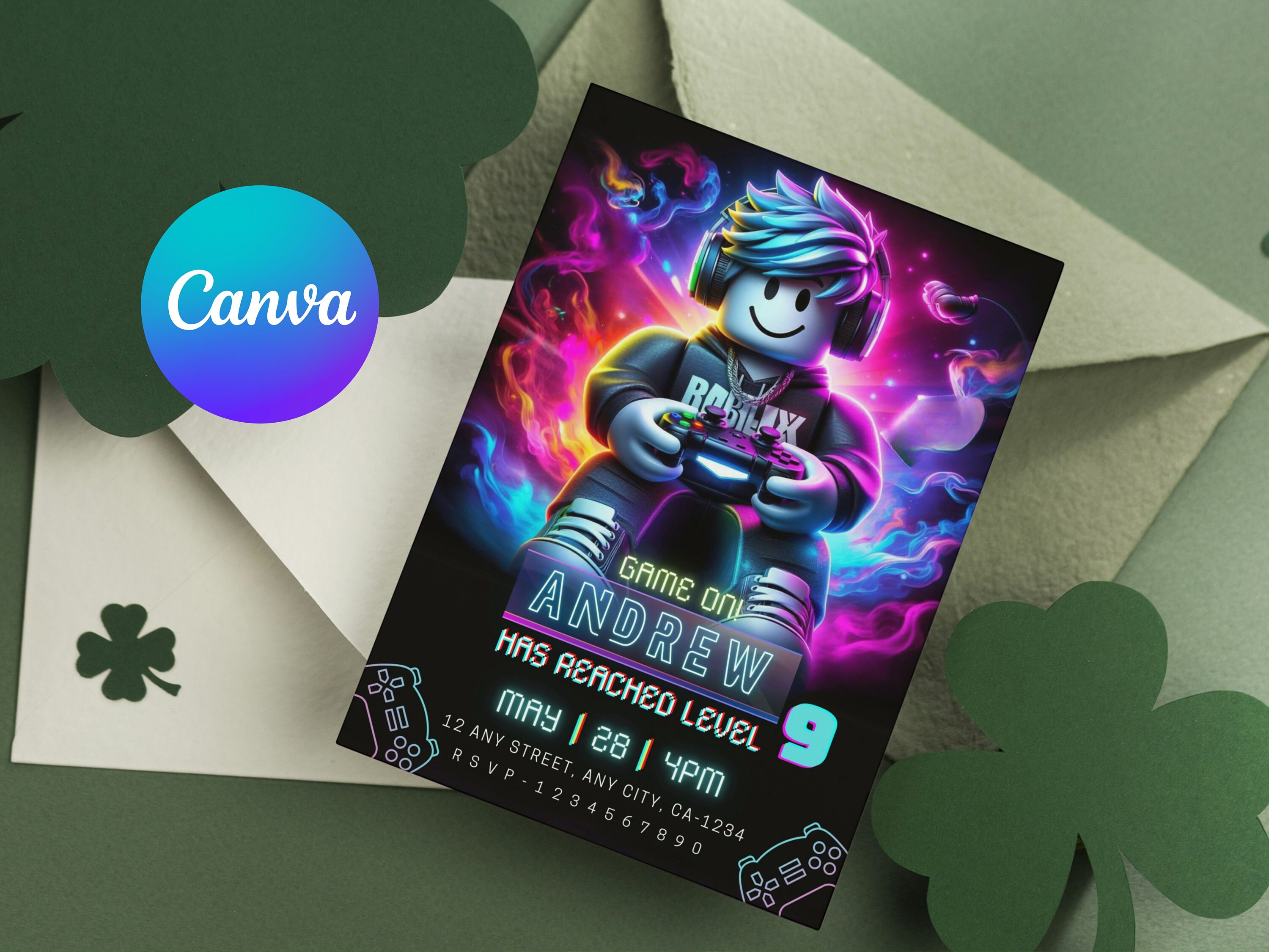 Roblox Invitation, Roblox Invite, Roblox Boy Birthday Invitation, Gamer ...