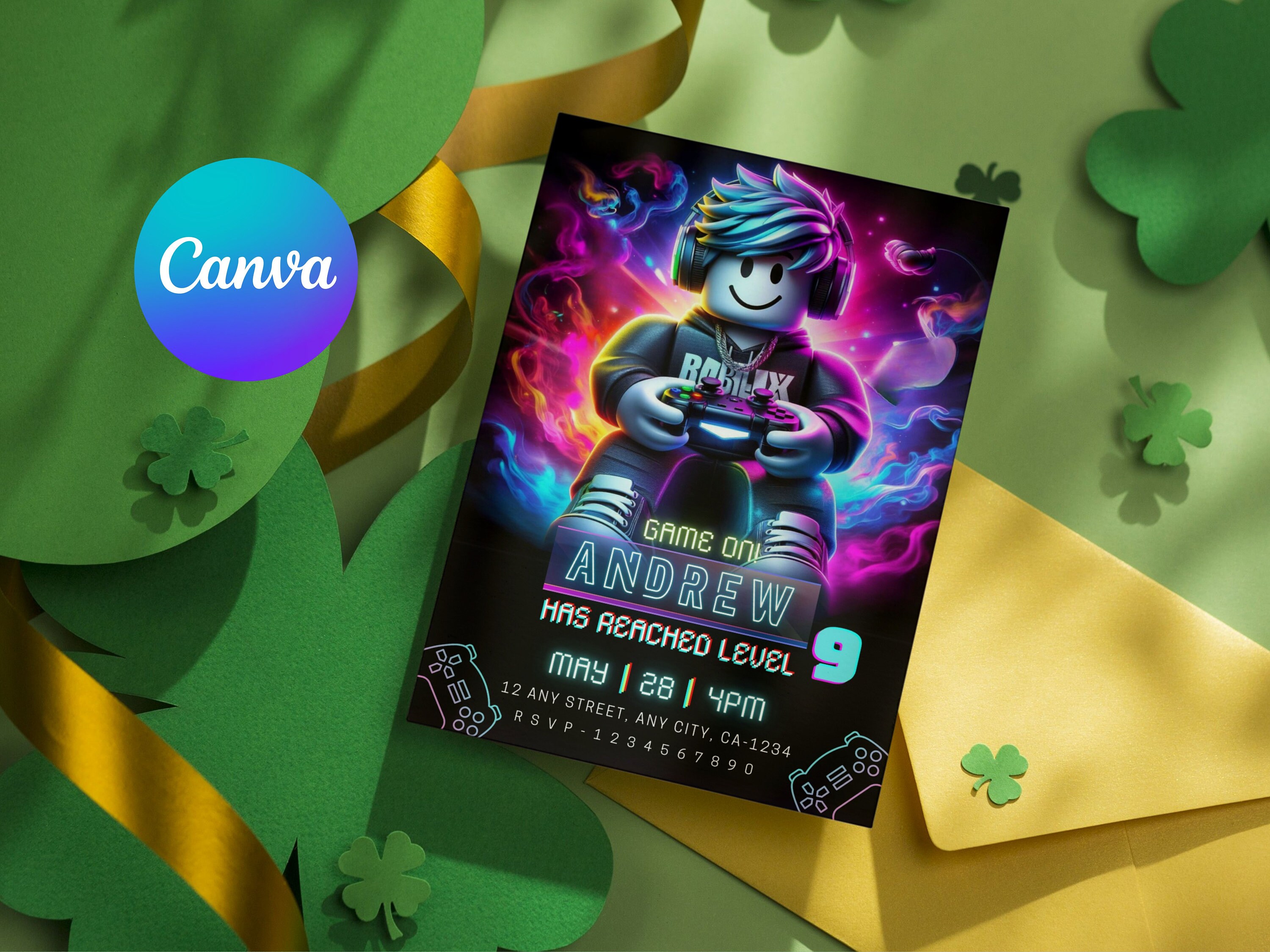 Roblox Invitation, Roblox Invite, Roblox Boy Birthday Invitation, Gamer ...