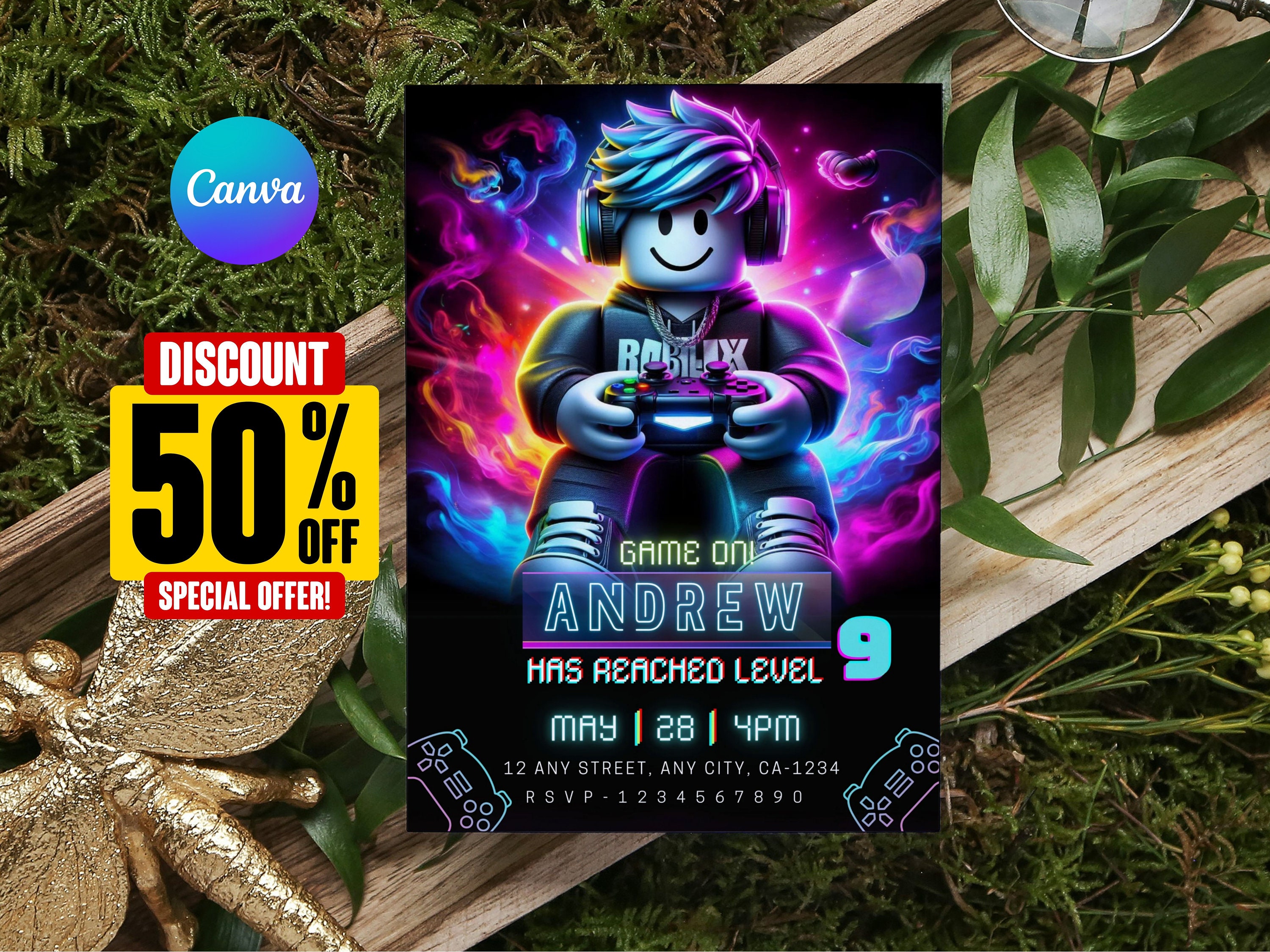 Roblox Invitation, Roblox Invite, Roblox Boy Birthday Invitation, Gamer ...