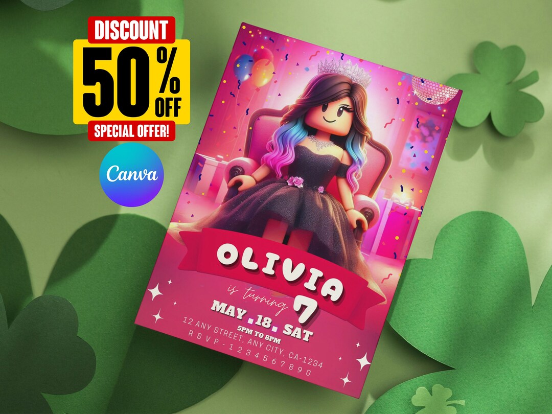 Roblox Invitation, Roblox Invite, Roblox Girl Birthday Invitation ...