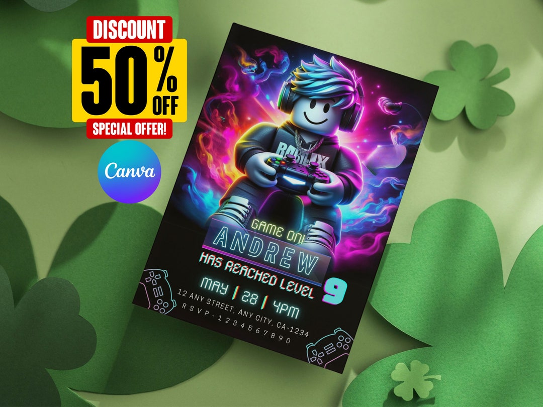 Roblox Invitation, Roblox Invite, Roblox Boy Birthday Invitation, Gamer ...