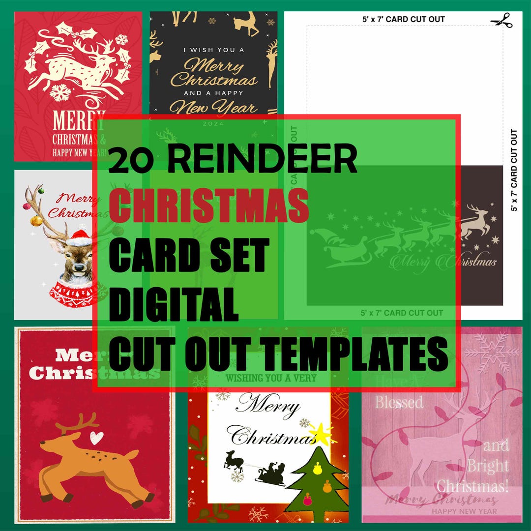 Reindeer Christmas Card Printable Templates Twenty Bundle 5 X 7 Card ...