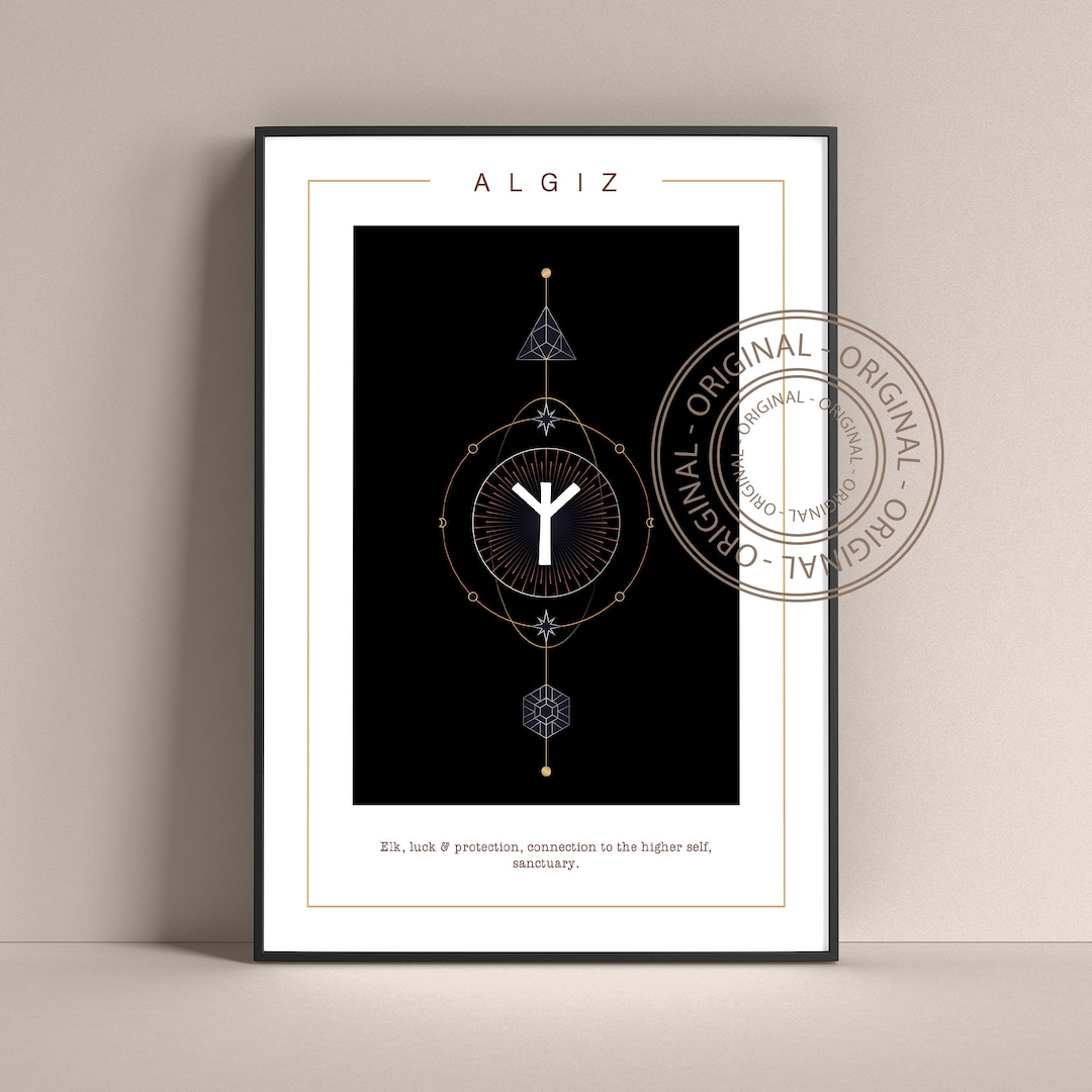 Algız Rune Poster, Viking Rune Print, Elder Futhark Runes, Rune Art ...