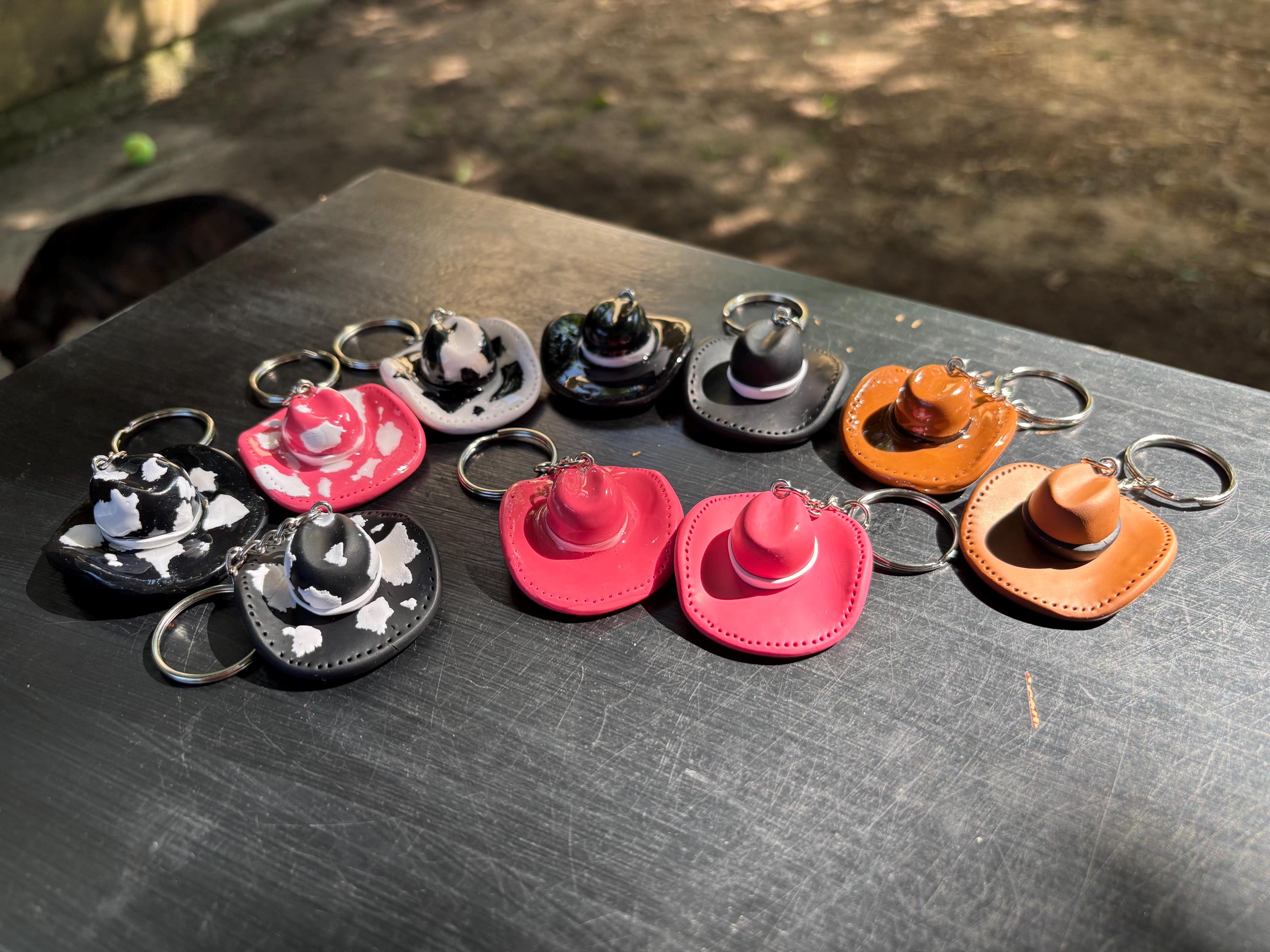 Handmade Polymer Clay Cowboy Hat Keychain: Western Cowprint Accessory ...