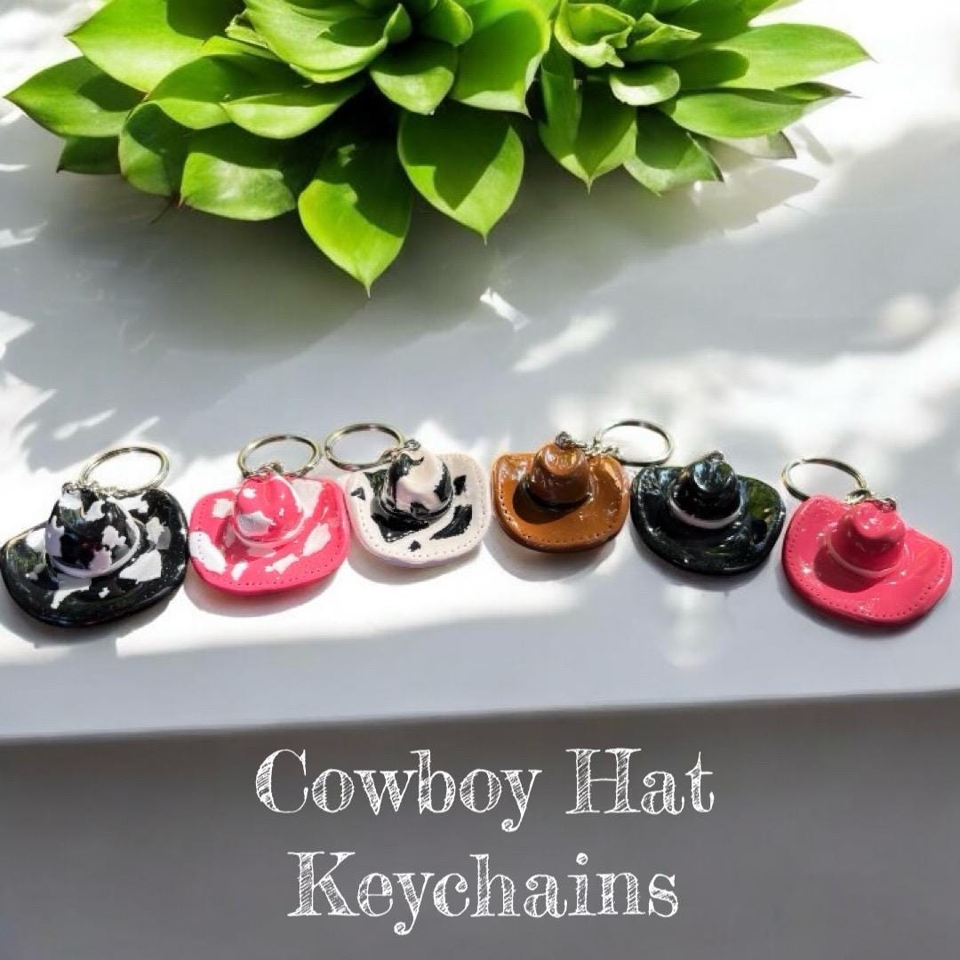 Handmade Polymer Clay Cowboy Hat Keychain: Western Cowprint Accessory ...