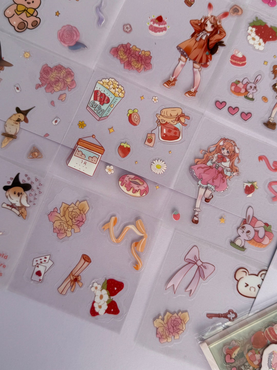 Kawaii Stickers Pack Transparent Cute Witch, Crow, Bunny, Flowers, Bows ...