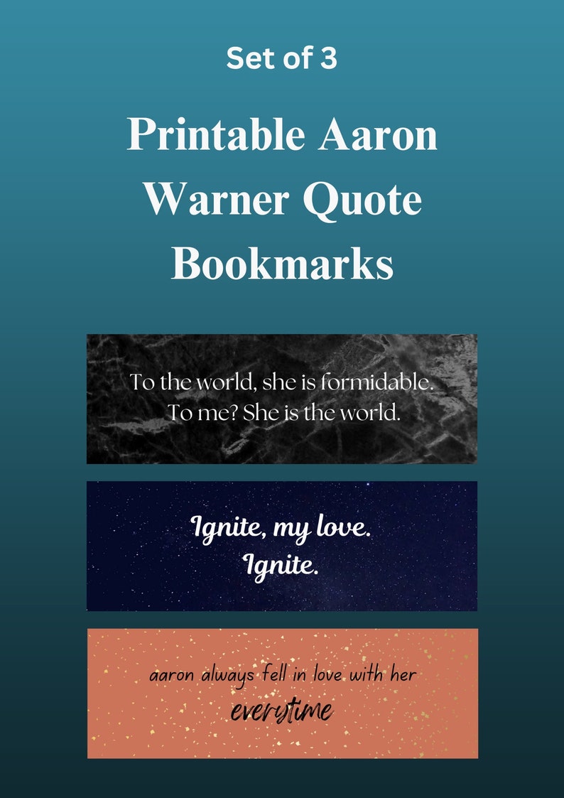 Set of 3 Printable Bookmarks, Shatter Me, Aaron Warner Quotes, Ignite ...