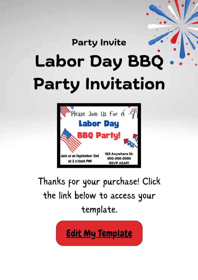EDITABLE Labor Day BBQ Party Invitation Template, Printable Labor Day ...