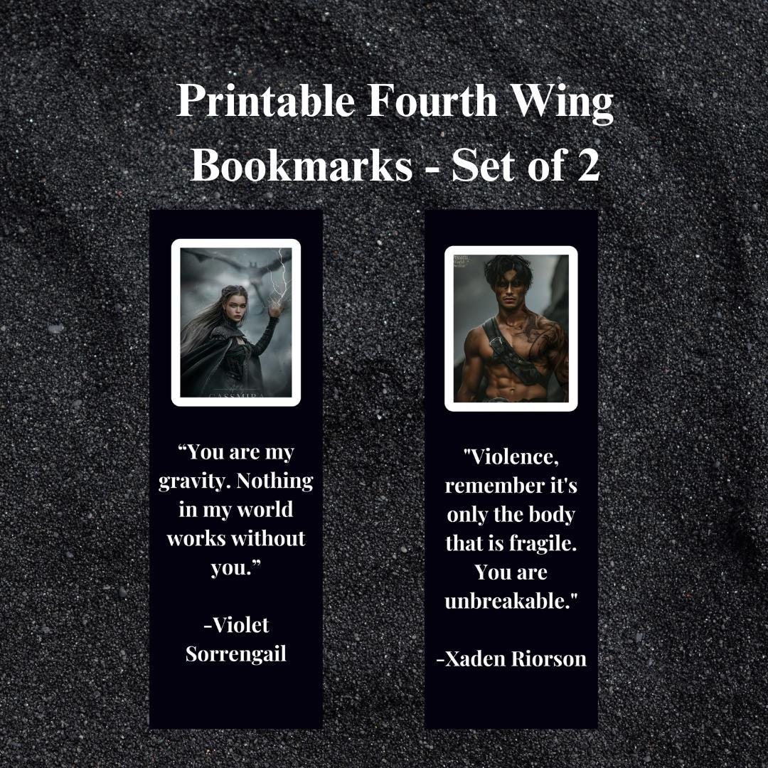Printable Fourth Wing Bookmarks Set of 2, Xaden Riorson & Violet ...