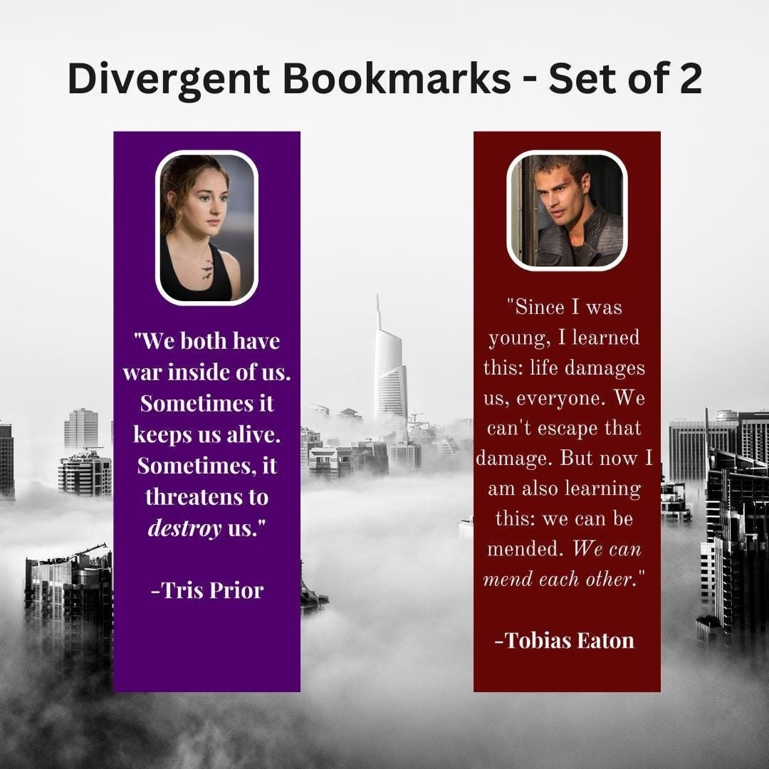 Printable Divergent Bookmarks Set of 2 Tris Prior and Tobias Eaton ...