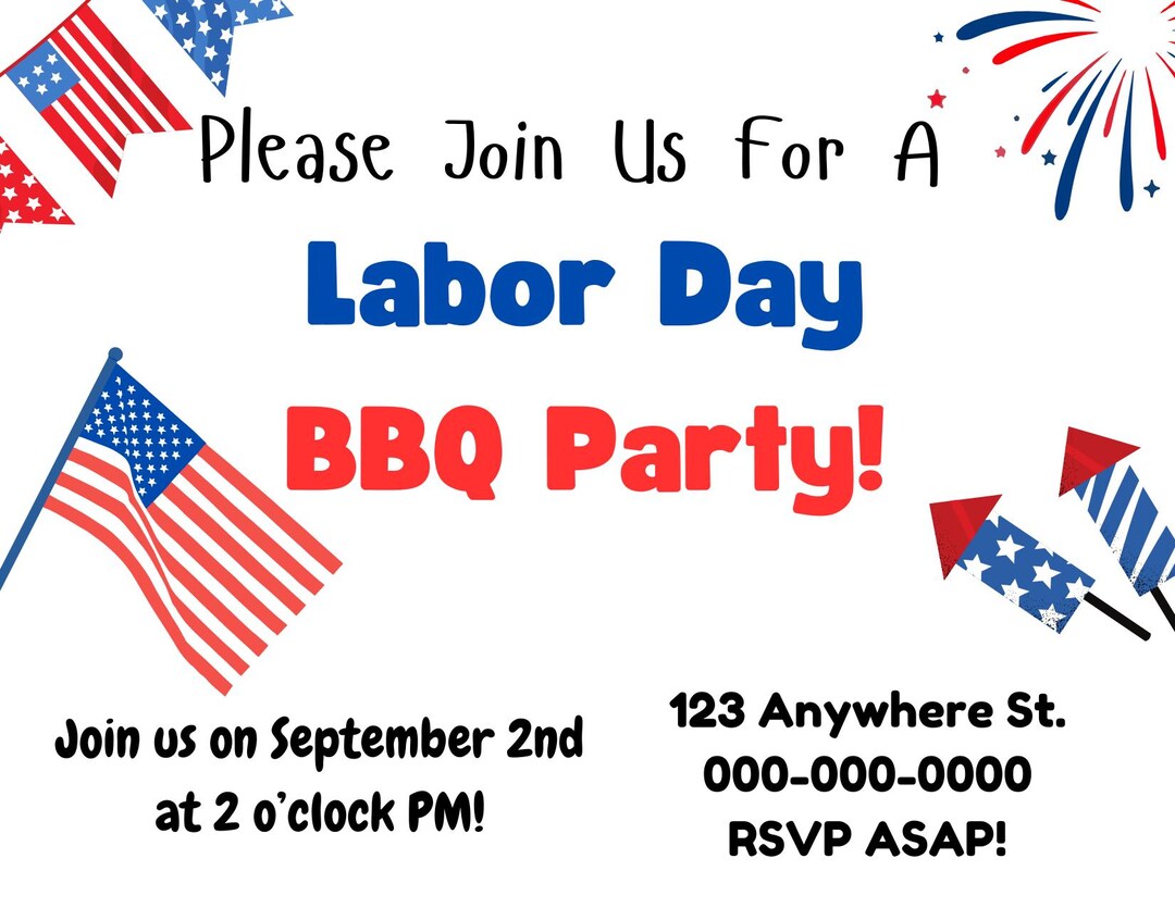 EDITABLE Labor Day BBQ Party Invitation Template, Printable Labor Day ...
