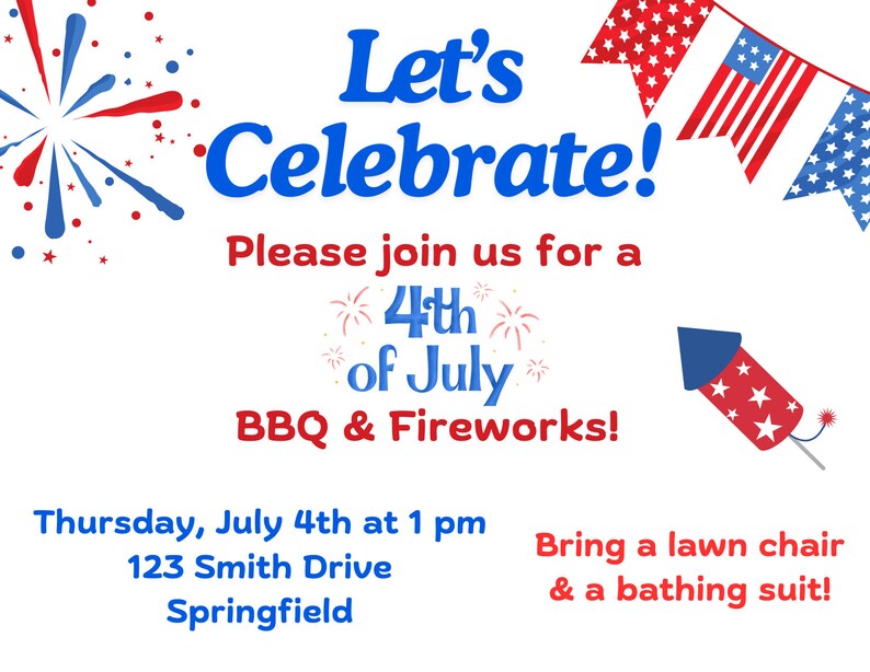 EDITABLE 4th of July Invitation Template, Printable Fourth of July ...