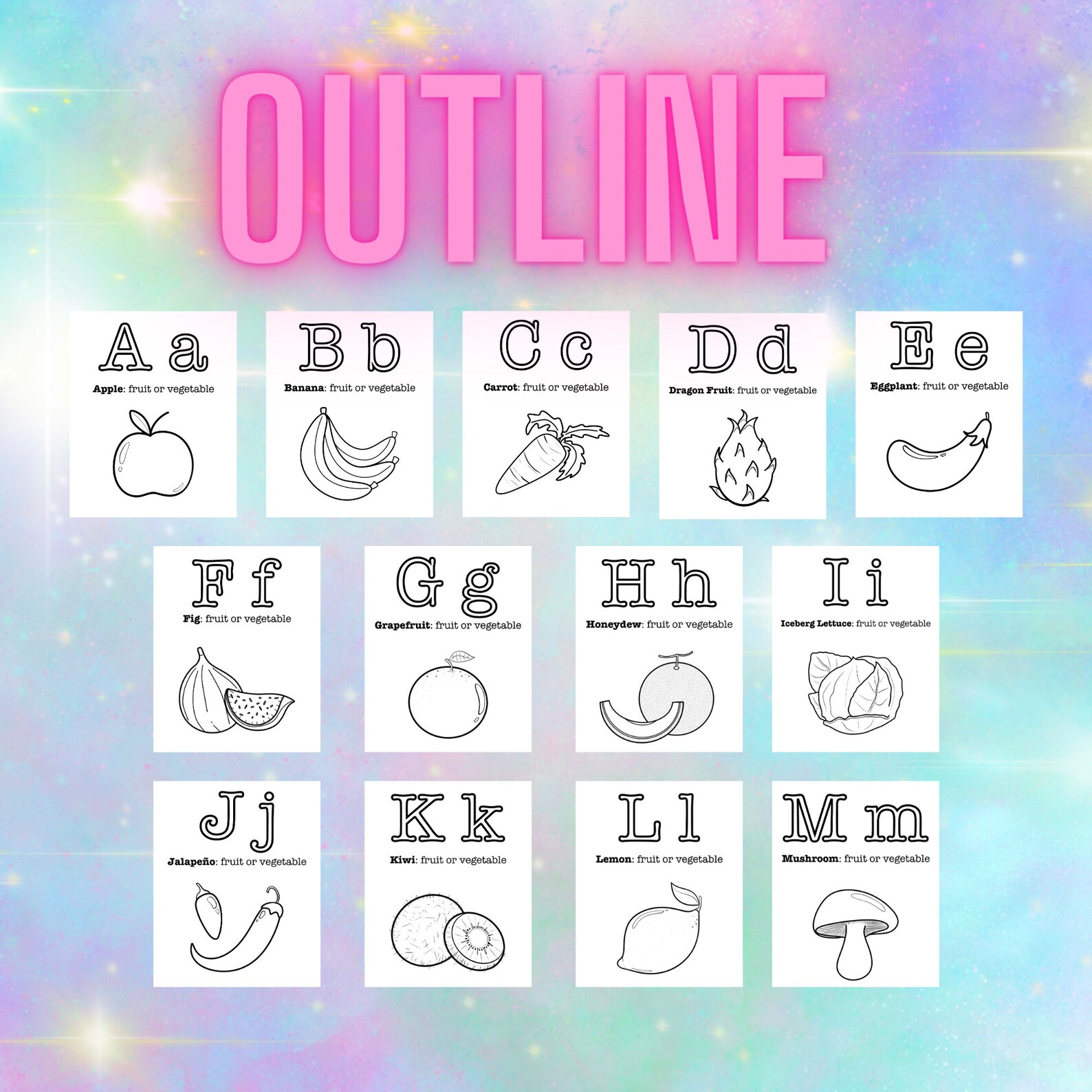 26 Pages A-Z Fruits and Vegetables Colouring Book Digital Download - Etsy