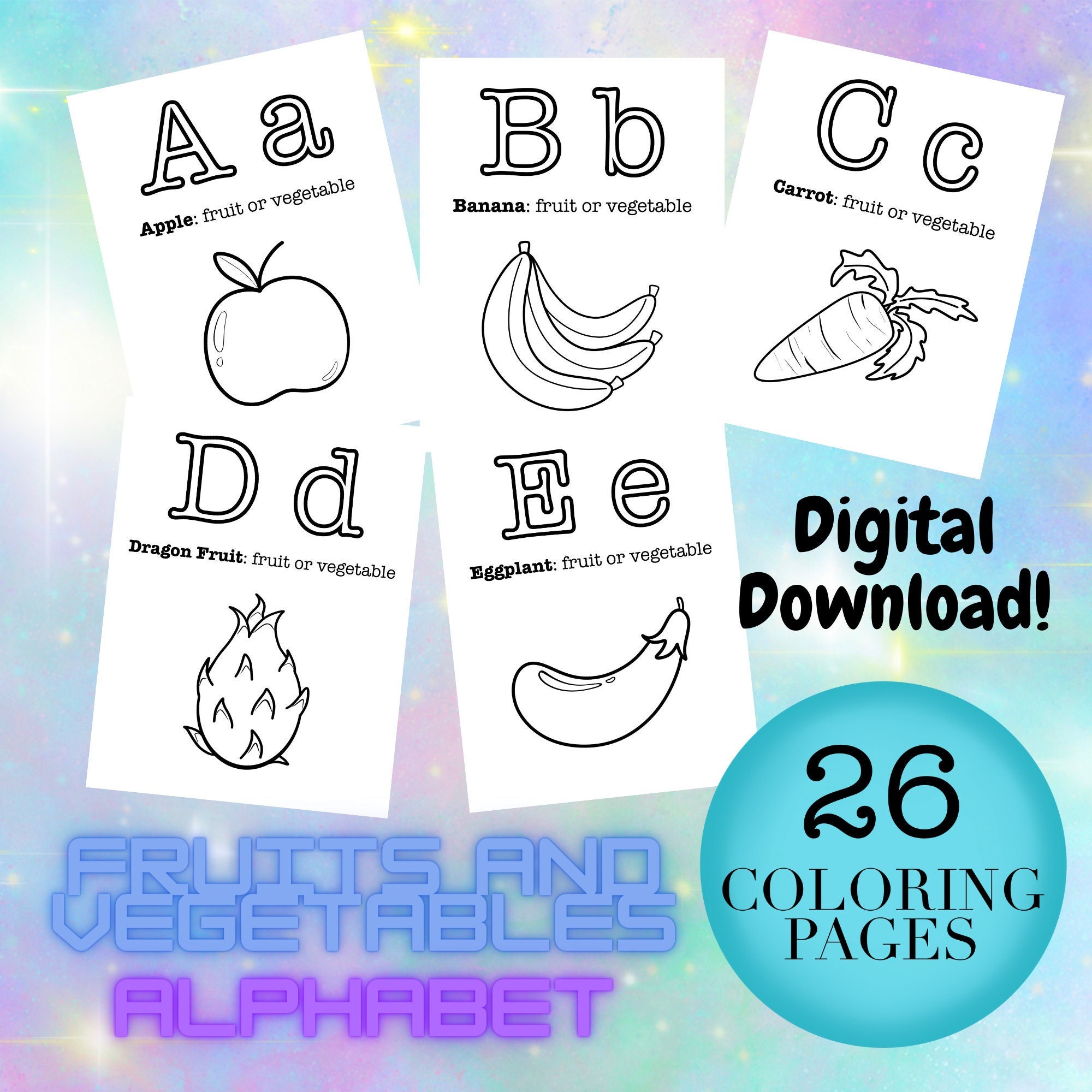 26 Pages A-Z Fruits and Vegetables Colouring Book Digital Download - Etsy