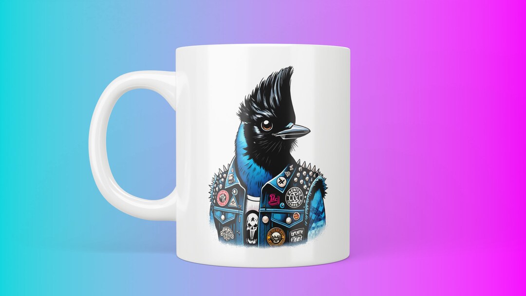 Steller's Jay Punk Rock Mug / Bird Artwork Mug / Bird Lovers Mug / Bird ...