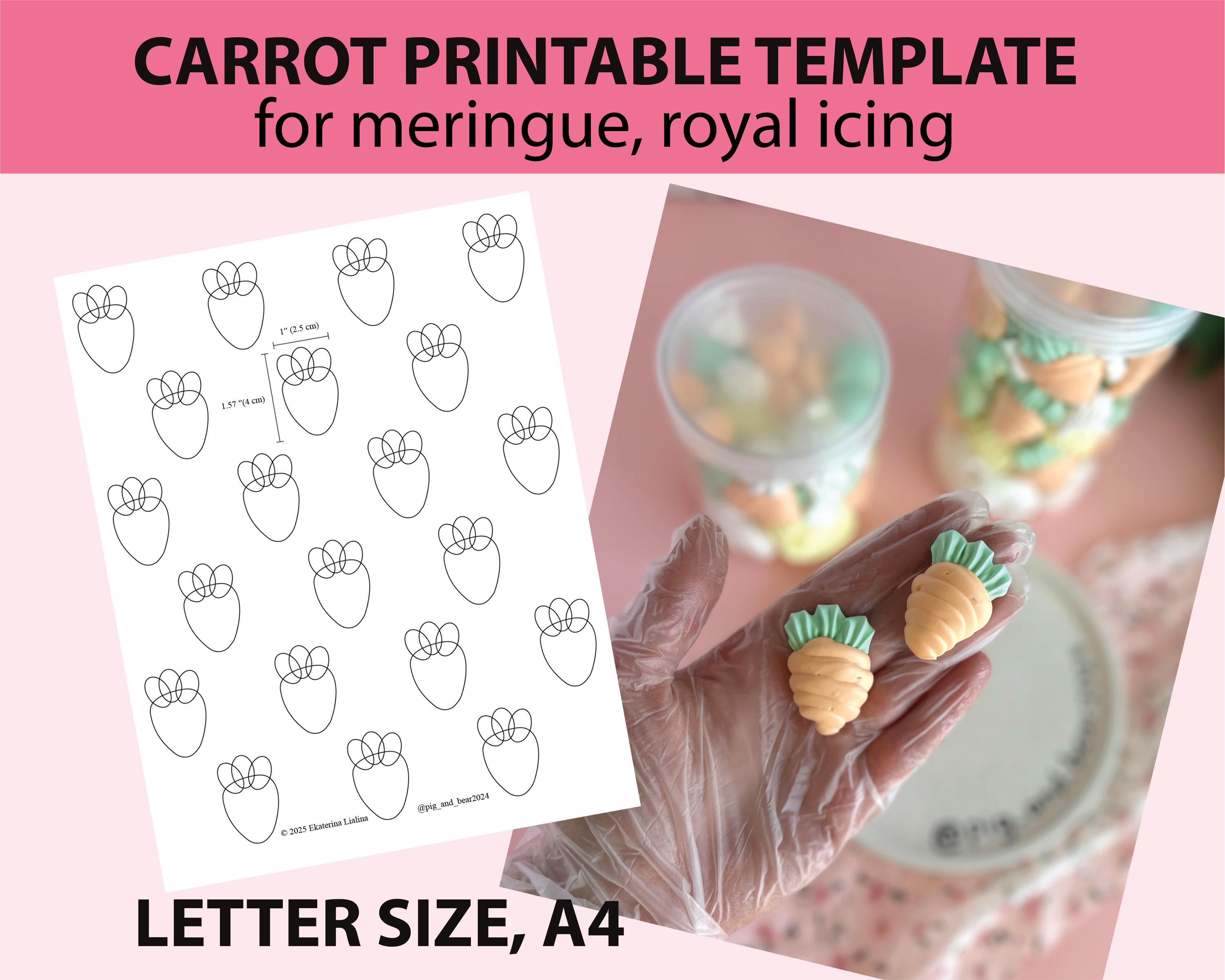 Carrot Printable Template, Meringue Cookies, Royal Icing Transfer Sheet ...