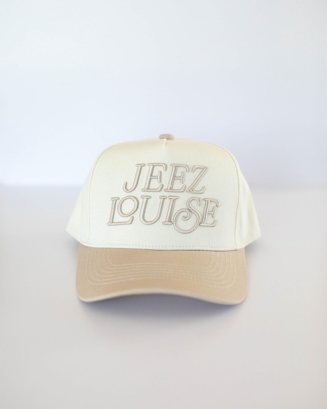 JEEZ LOUISE Trucker Hat | Unisex | Khaki & off White | Adjustable ...