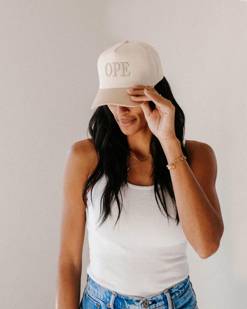OPE Trucker Hat | Unisex | off White & Khaki | Adjustable Snapback ...