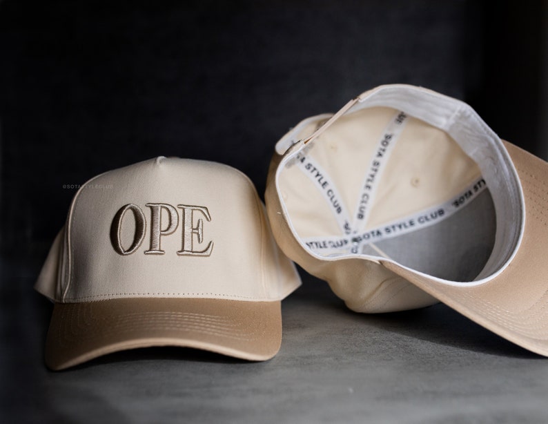 OPE Trucker Hat | Unisex | off White & Khaki | Adjustable Snapback ...