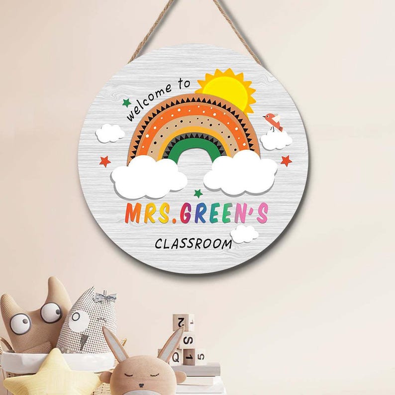 Custom Rainbow Cute Teacher Door Sign, Welcome Sign Gift for Teacher - Etsy