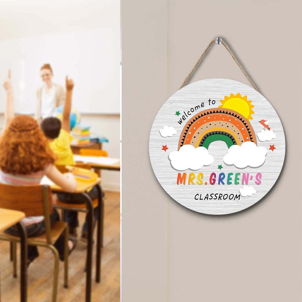 Custom Rainbow Cute Teacher Door Sign, Welcome Sign Gift for Teacher - Etsy