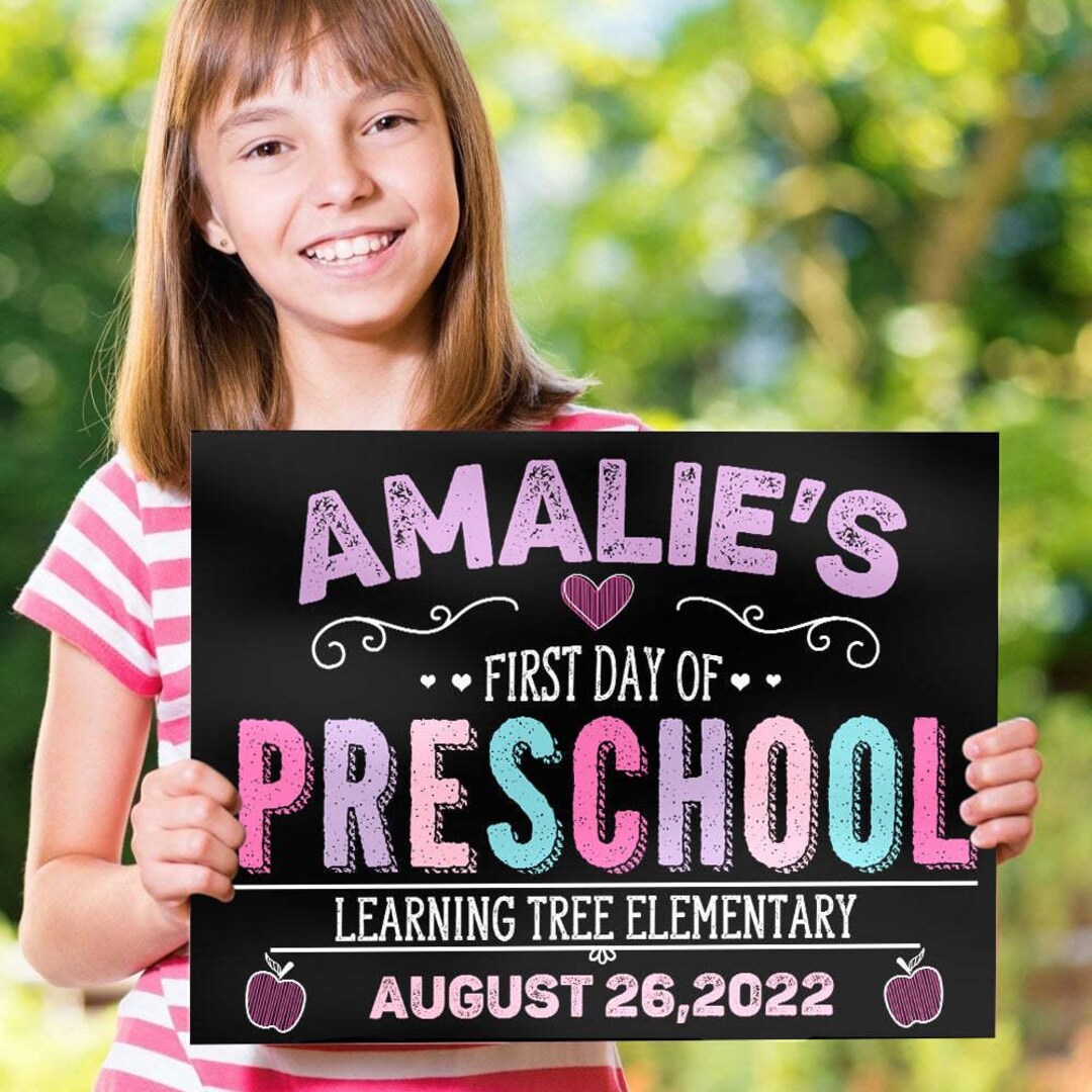 Custom First Day of Preschool Chalkboard Sign Personalized Back to ...