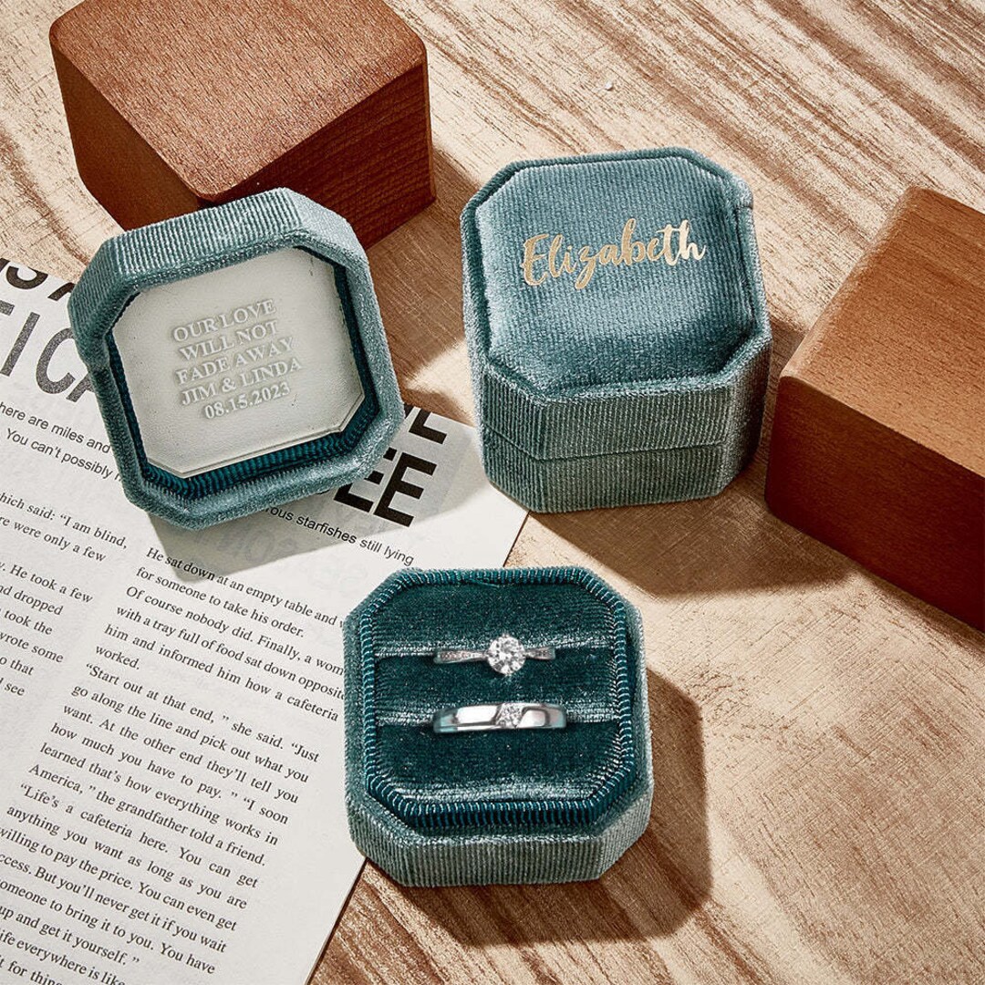 Personalized Ring Box Custom Text Square Ring Box Engagement Wedding ...