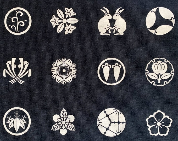 Japanese Family Crests Kamon Cotton Fabric 04-84A Black Beige | Etsy