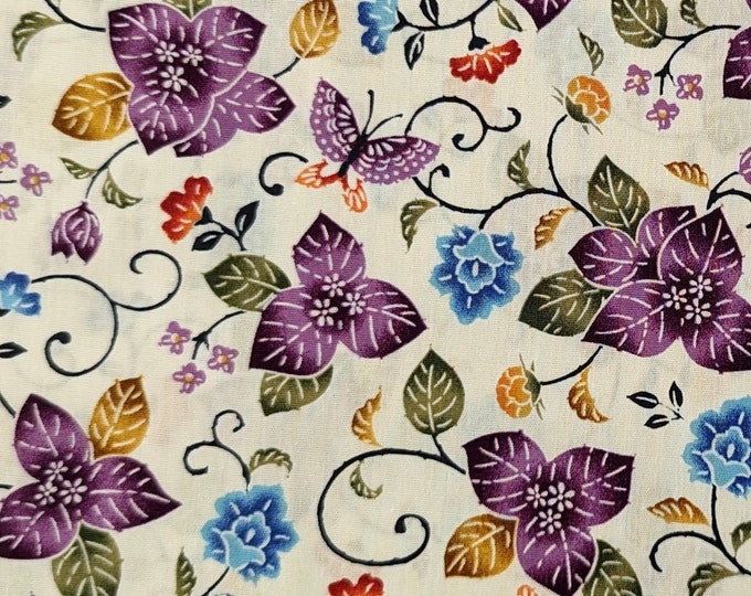 Tropical Bingata Flowers Cosmo Japanese Cotton Fabric AP35904-1A White ...