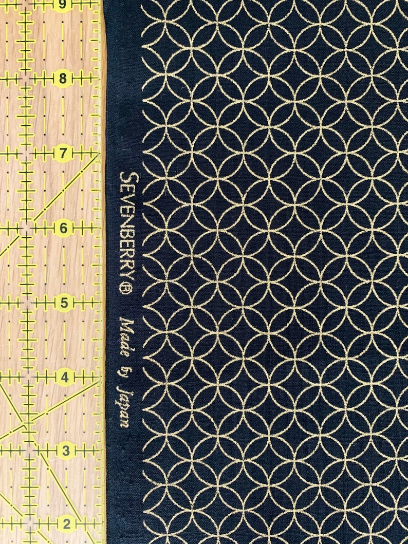 Golden Shippo Circles Sevenberry Japanese Cotton Fabric 88337-3-5 Black ...