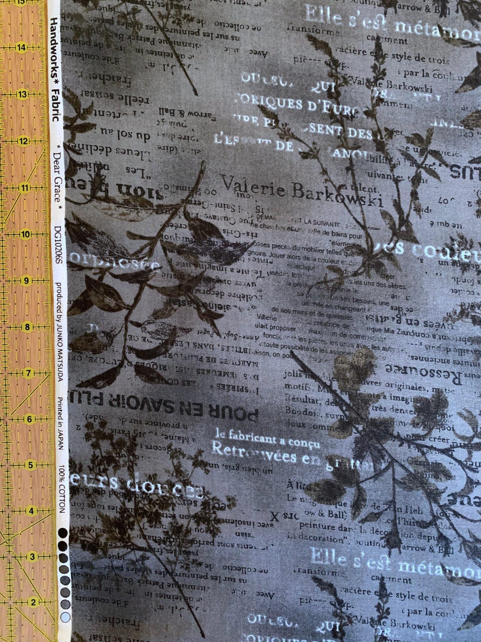 Handworks Fabric Dear Grace Floral Text Japanese Cotton Fabric DG10206S ...